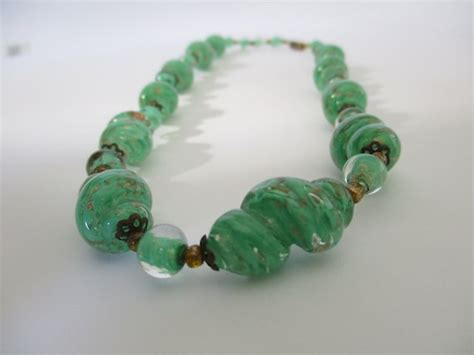 An Art Deco Era Czech Glass Necklace Czech Green Glas Gem