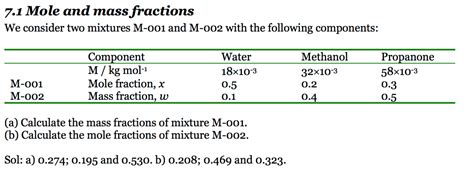 Solved 71 Mole And Mass Fractions We Consider Two Mixtures