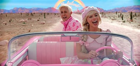 Barbie Movie 2023 Hd Wallpaper Featuring Stars In Pink Convertible