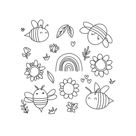 Premium Vector Bee Hand Drawn Doodle Illustrations Vector Set
