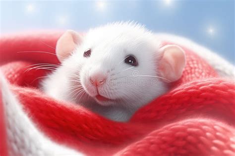 Cute Small Rat Wrapped In Knitted Plaid Cute Funny Mouse Under Knitted