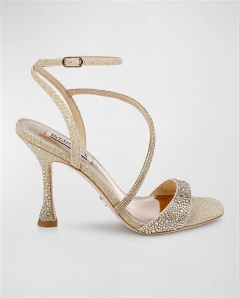 Badgley Mischka Sally Rhinestone Satin High Heel Sandals In Metallic Lyst