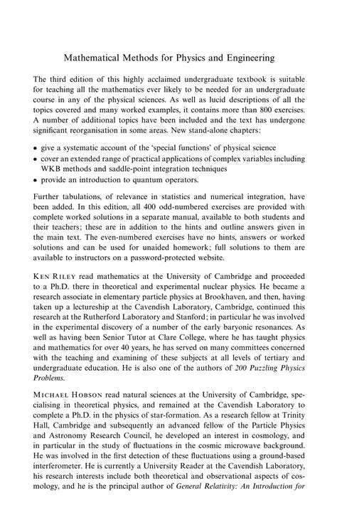 Solution Riley Hobson Bence Mathematical Methods For Physics And