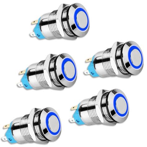 Bradoo 5pcs 12mm Latching Push Button Switch High Round Cap Waterproof Metal Push Button