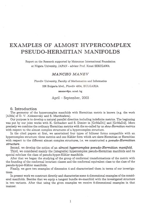 Pdf Examples Of Almost Hypercomplex Pseudo Hermitian Manifolds