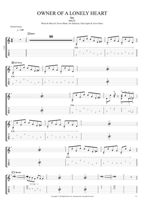 Owner Of A Lonely Heart Tab By Yes Guitar Pro Guitars Bass
