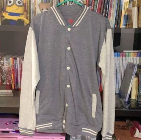 Varsity Jacket Baseball Oversize Unisex Cowok Cewek Abu Grey Jaket Fesyen Pria Pakaian Baju
