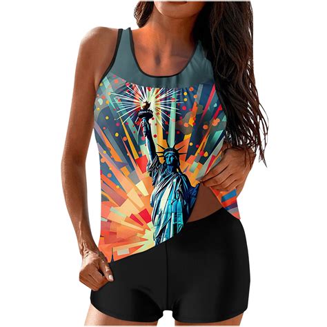 Womens July 4th Swimwear Independence Day Swimsuits Tummy Control