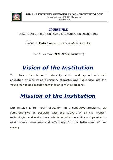 dcn vision lecture notes course file department of electronics and