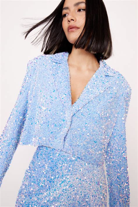 Premium Velvet Sequin Cropped Blazer Nasty Gal