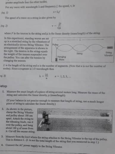solved experiment standing waves in strings equipment