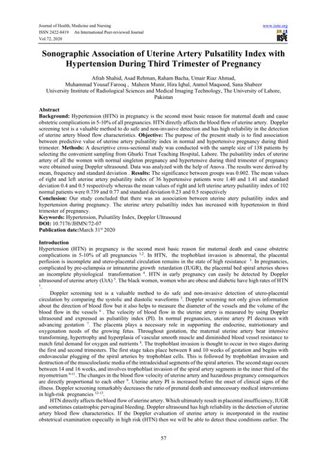 Pdf Sonographic Association Of Uterine Artery Pulsatility Index With