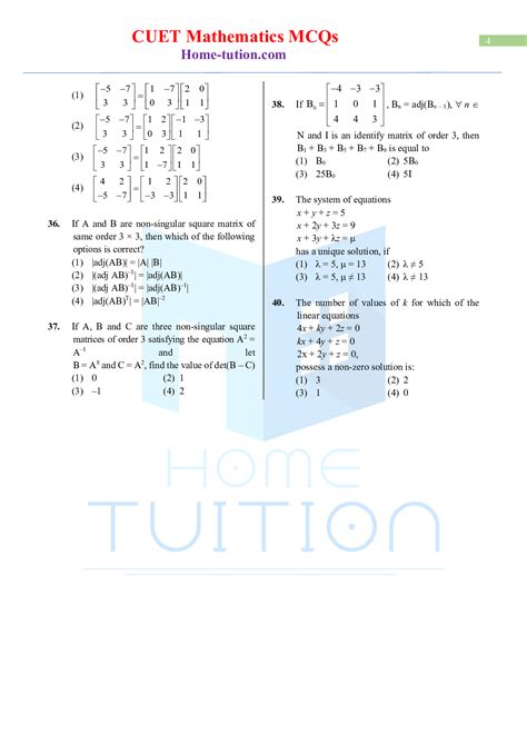 mcq maths questions for cuet chapter 10 matrices with solutions