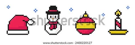 Christmas Pixel Art Set Icons Vintage Stock Vector Royalty Free