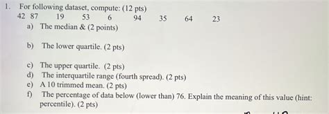 Solved For Following Dataset Compute 12 Pts A The Me