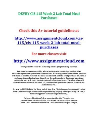 DEVRY CIS 115 Week 2 Lab Total Meal Purchases
