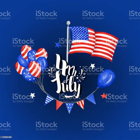 해피 4 일 7 월 미국 독립 기념일 인사말 카드 미국 국기와 손 글자 텍스트 디자인 축하 파티 포스터 판매 배너 할인 광고 웹
