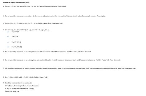 Solved Page Set Theory Intersection And Union Let Chegg