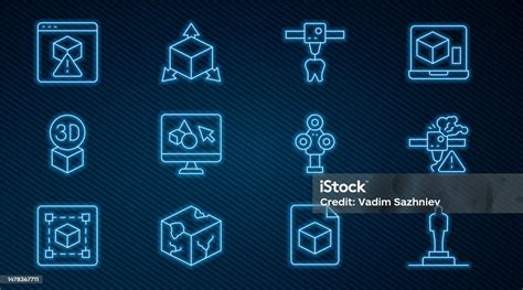 라인 3d 프린터 모델 경고 치아 소프트웨어 아이소 메트릭 큐브 스캐너 및 아이콘을 설정합니다 벡터 0명에 대한 스톡 벡터 아트 및 기타 이미지 Istock