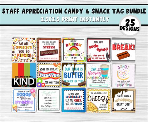 Snack And Candy Tags For Staff Appreciation Employee Appreciation T