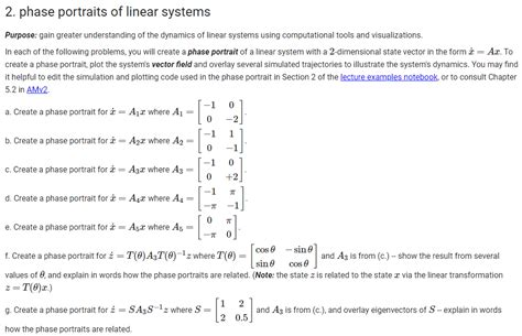 Phase Portraits Of Linear Systems Purpose Gain Chegg