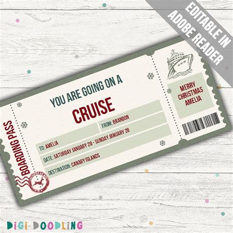 Christmas Cruise Boarding Pass Template Surprise Cruise Ticket
