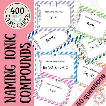 TASK CARDS Naming Ionic Compounds Practice Naming Compounds Review Cards