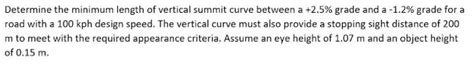 Solved Determine The Minimum Length Of Vertical Summit Curve Chegg