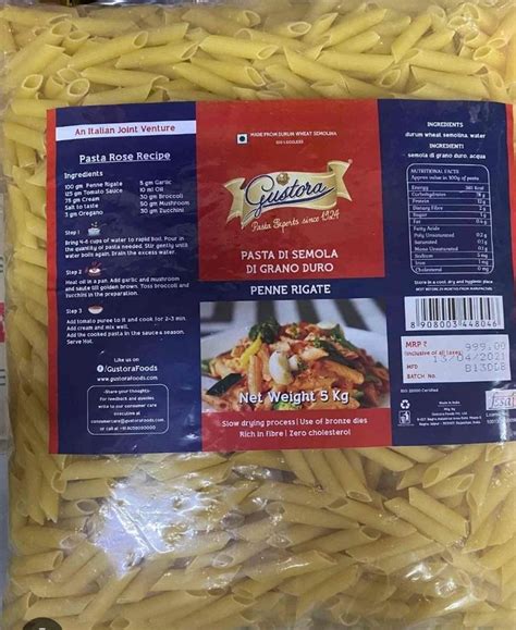 5 Kg Gustora Penne Rigate Italian Pasta At ₹ 500kg New Delhi Id