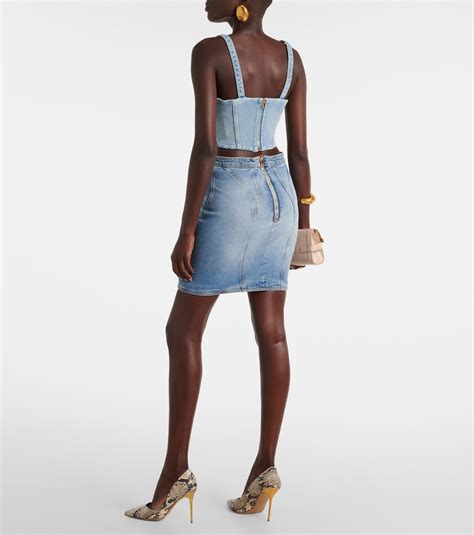 High Rise Denim Miniskirt In Blue Balmain Mytheresa