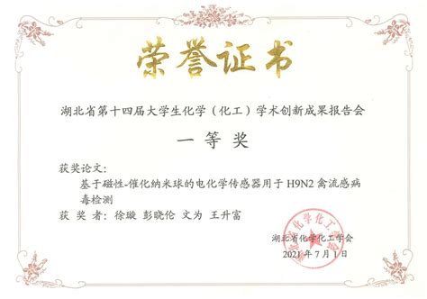 喜讯——课题组本科生徐璇、王颖同学获得学术奖项 湖北大学电化学与电分析化学课题组