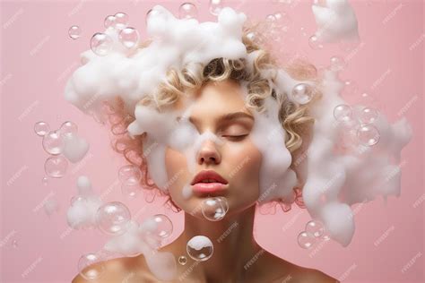 Premium Photo Young Woman In Soap Foam With Bubbles Taking Bubble