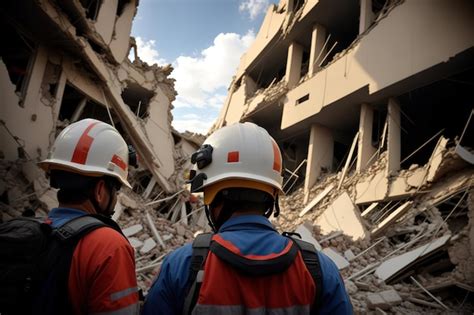 Premium Ai Image Rescuers Clear Rubble From Houses After Earthquake