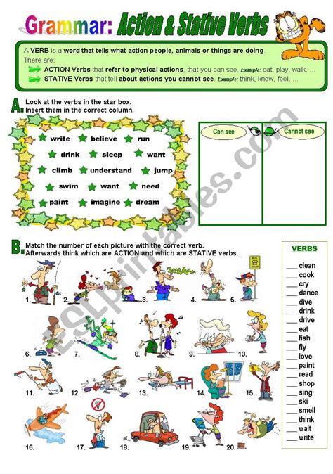 State Verbs And Action Verbs Exercises Printable Templates Free