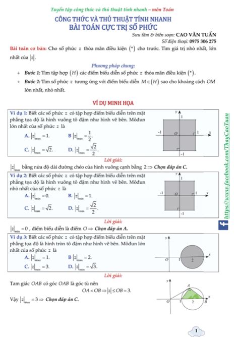 Công Thức Và Thủ Thuật Tính Nhanh Bài Toán Cực Trị Số Phức Cao Văn