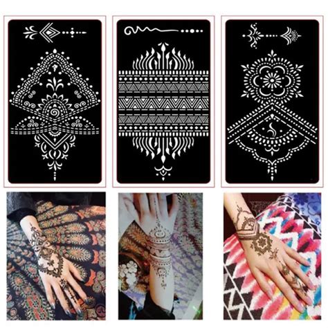 POCHOIR AU HENNÉ Tatouage Temporaire Auto Adhésif Main Corps Art