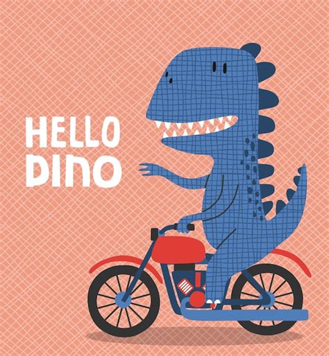 Premium Vector Cartoon Dinosaur Riding A Motorcycle Cute Dino On A