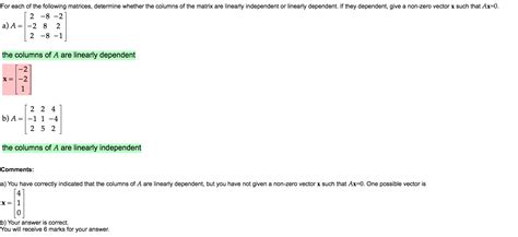 solved for each of the following matrices determine whether