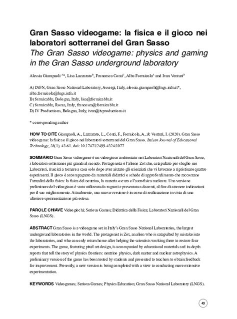 Pdf Gran Sasso Videogame La Fisica E Il Gioco Nei Laboratori