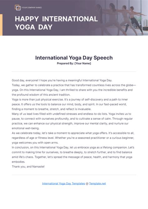 Free International Yoga Day Speech Template To Edit Online