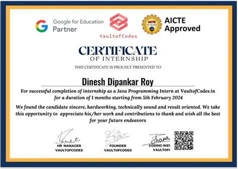 Dinesh Roy On Linkedin Java Programming Internship Vaultofcodes