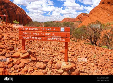 Directional Signs Along The Valley Of The Winds Trail In Kata Tjuta Aka The Olgas Large Domed