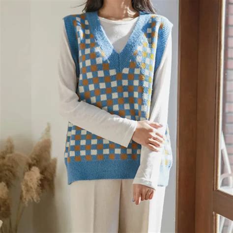 Rugod 2018 Autumn Winter Women Vintage Argyle Pattern Vest Warm Wool