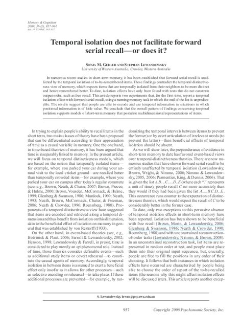 Pdf Temporal Isolation Does Not Facilitate Forward Serial Recall Or