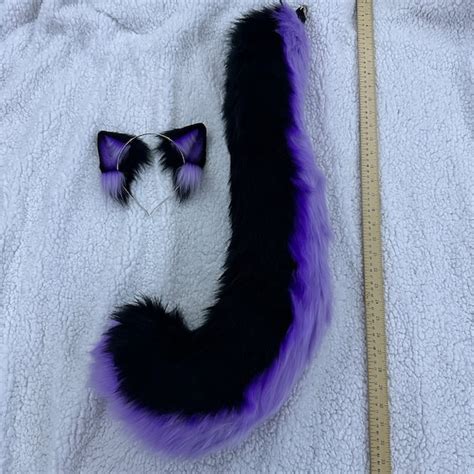 Purple And Black Faux Fur Cat Ears And Tail Etsy