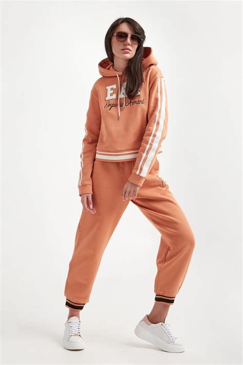 bluza damska z kapturem ea7 emporio armani pomarańczowy regular 6rtm34