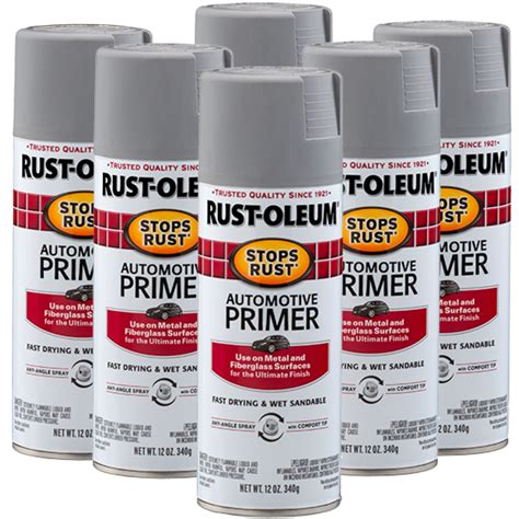 6 Cans Rust Oleum Stops Rust And Rust Prevention Automotive Primer Spray 2081830 Light Gray