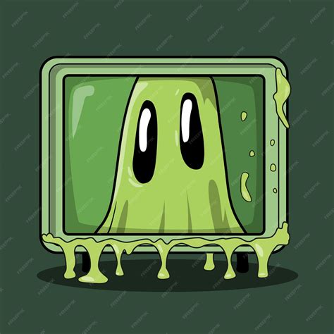 Premium Vector The Green Ghost On The Tv Slime Flows Down The Screen