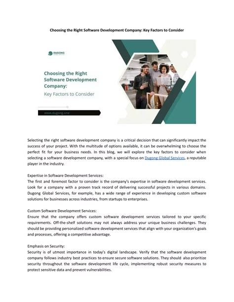 Ppt Choosing The Right Software Development Company Key Factors To