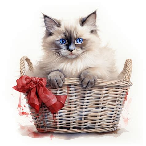 Premium Photo There Is A Cat Sitting In A Basket With A Red Bow